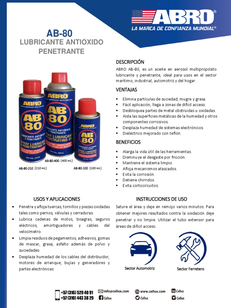 Lubricante ABRO AB-80: Usos y Beneficios | PDF | Lubricante ...