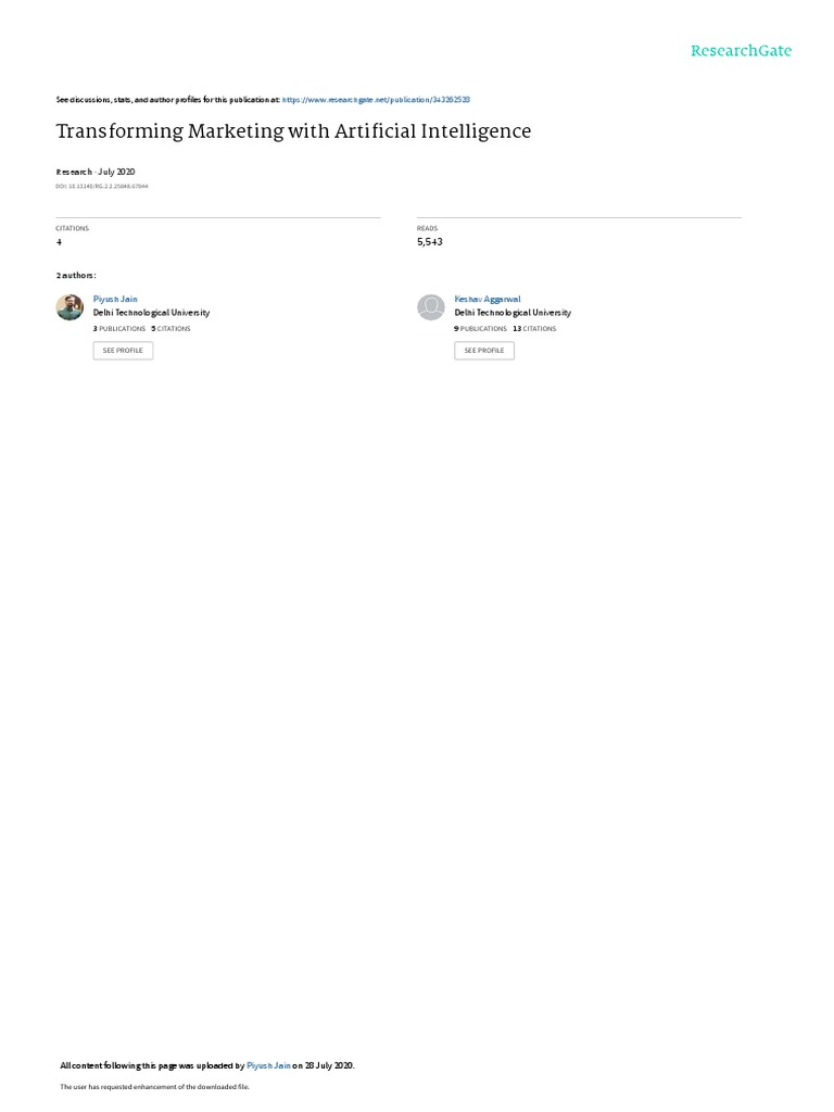 Transforming Marketing With Artificial Intelligence: July 2020 | PDF ...