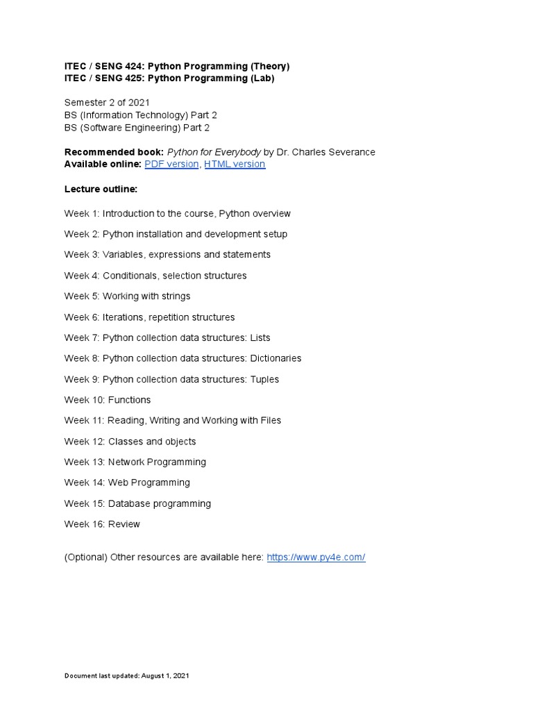 00 - Course Outline - Python Programming | PDF 00 - Course Outline - Python Programming | PDF