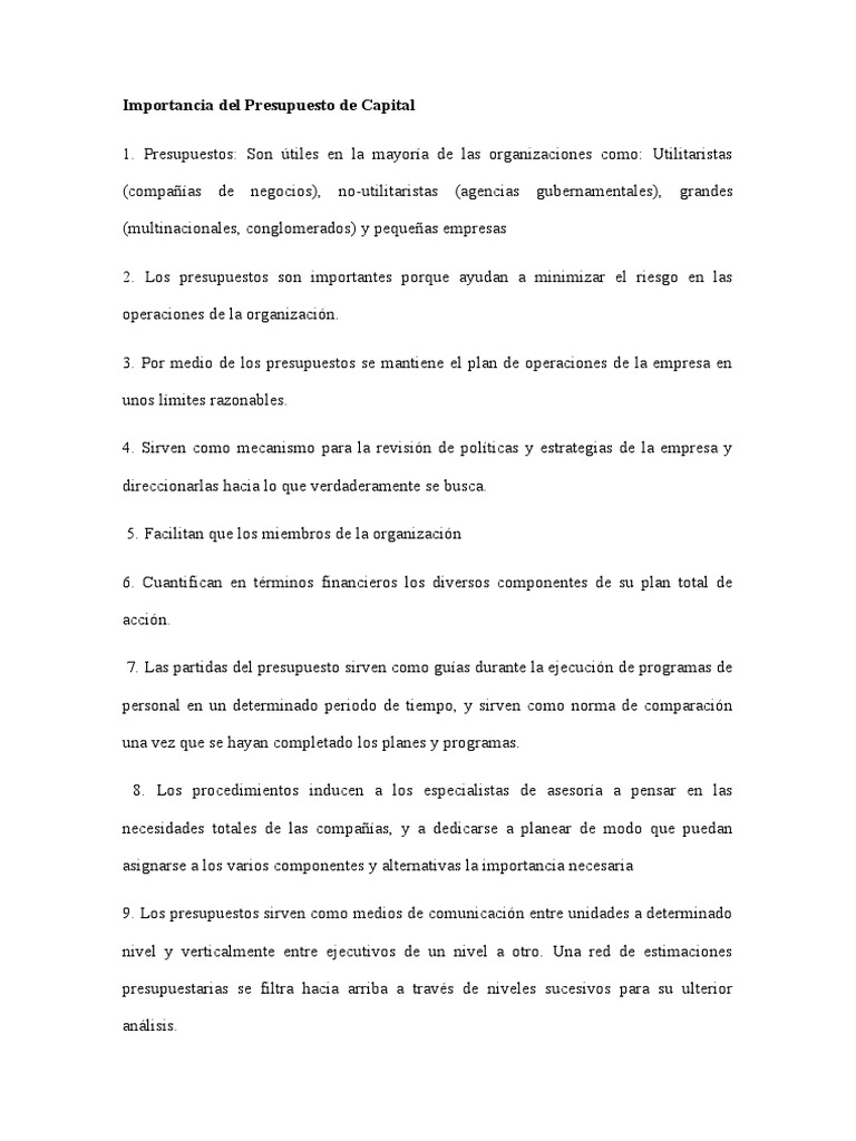 Importancia Del Presupuesto de Capital | PDF | Presupuesto | Inversiones