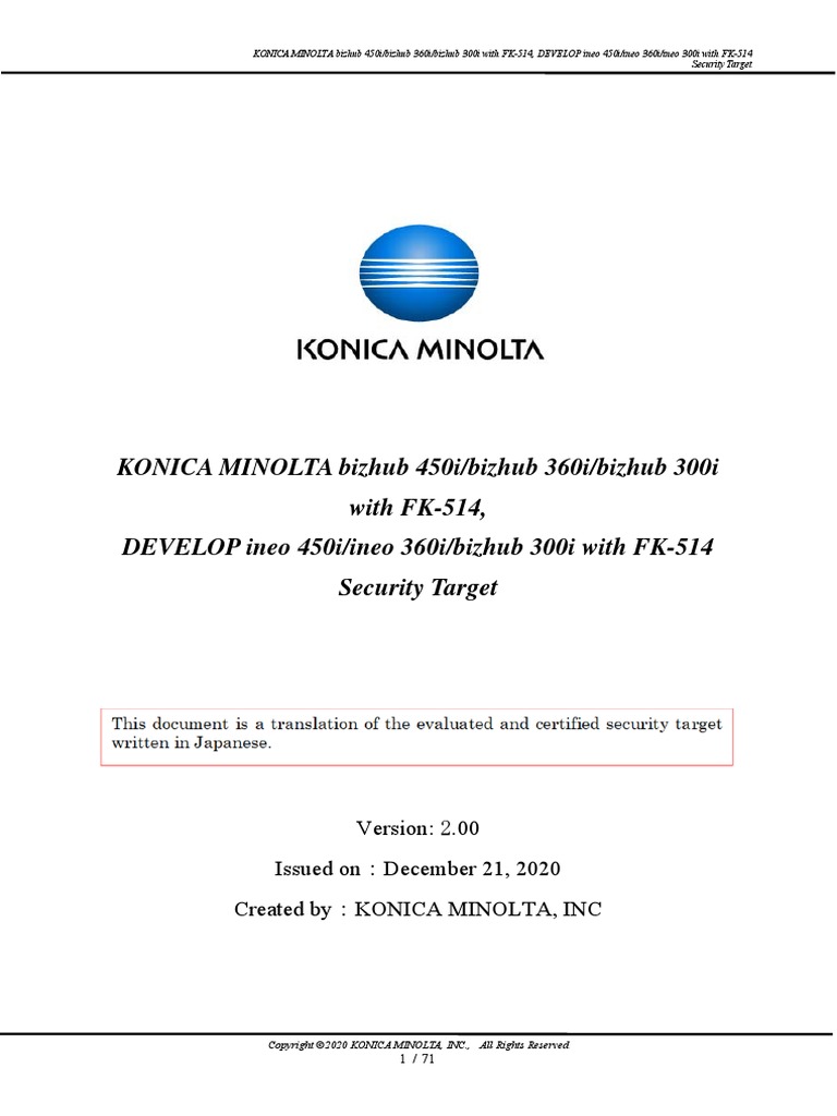 Konica Minolta Bizhub 450i/360i/300i With FK514 | PDF | Fax | Computer Network