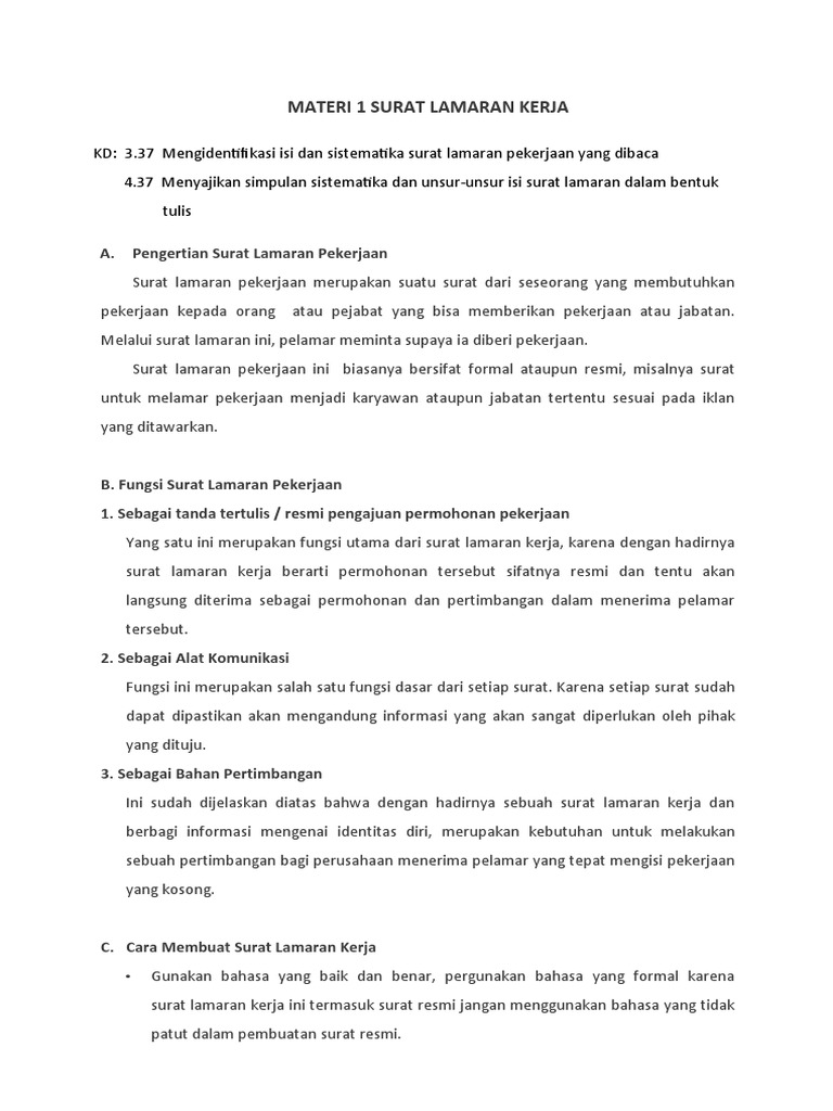 Pengertian, Fungsi, Dan Cara Membuat Surat Lamaran Kerja | PDF