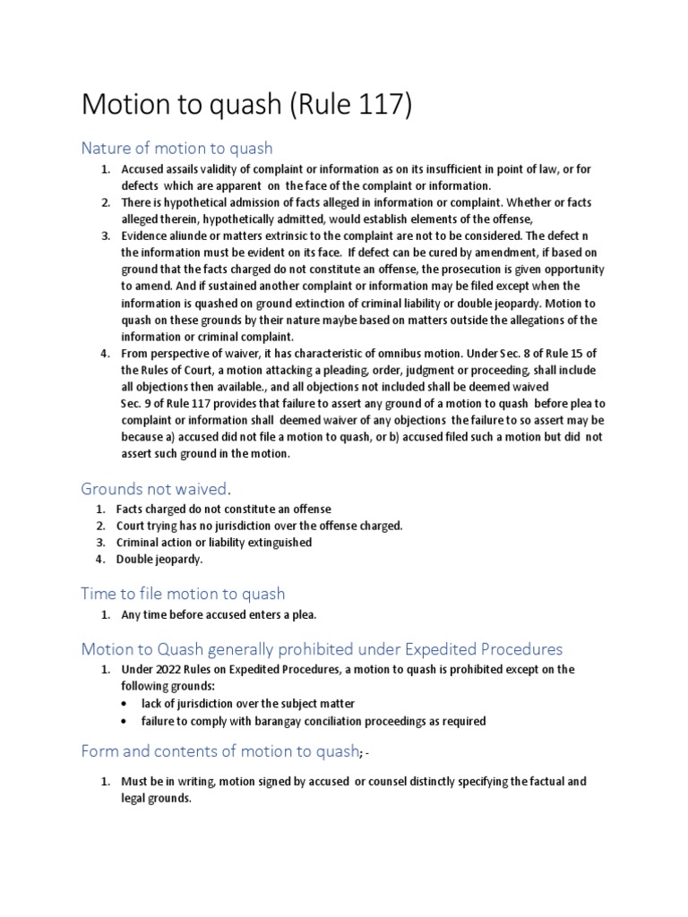 Motion To Quash | PDF | Demurrer | Complaint