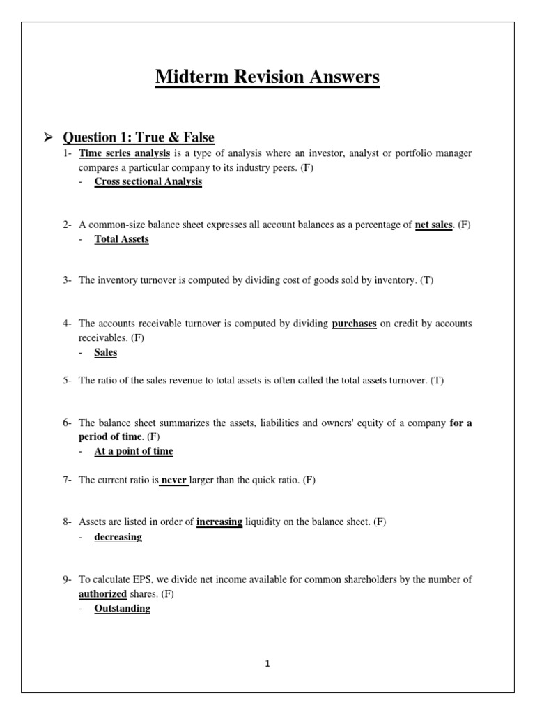 Midterm Revision Answers | PDF | Balance Sheet | Revenue Midterm Revision Answers | PDF | Balance Sheet | Revenue