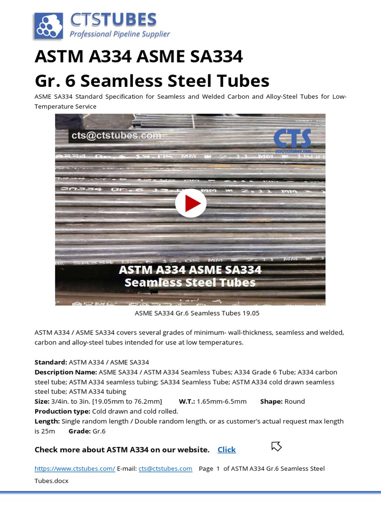 ASTM A334 Gr.6 Seamless Tubes Overview | PDF | Pipe (Fluid Conveyance ...