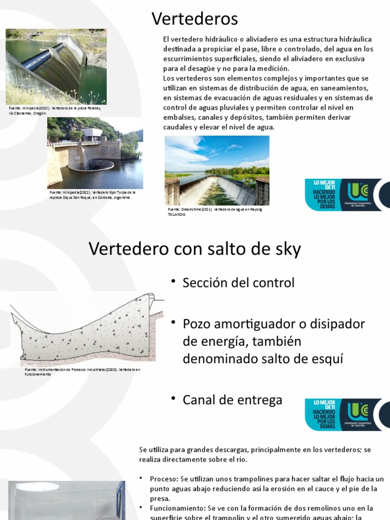 Tipos y características de vertederos hidráulicos | PDF | Represa | Hormigón