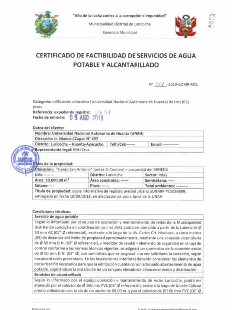 Factibilidad Agua y Alcantarillado Del Perfil | PDF