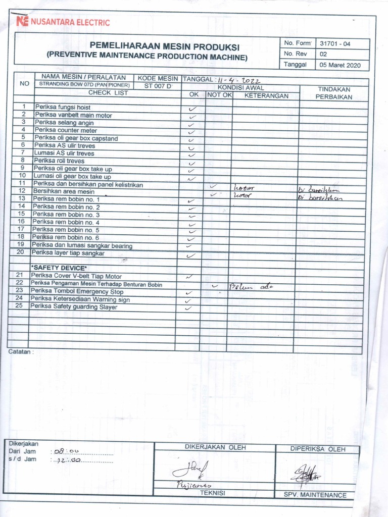 Checklist Mesin 007d Pdf