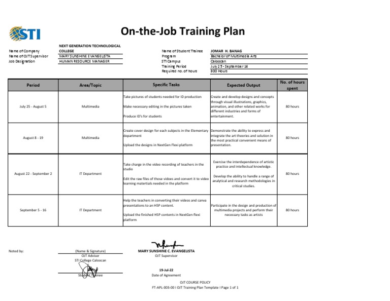 Nextgen Ojt Training Plan PDF Multimedia Cognition