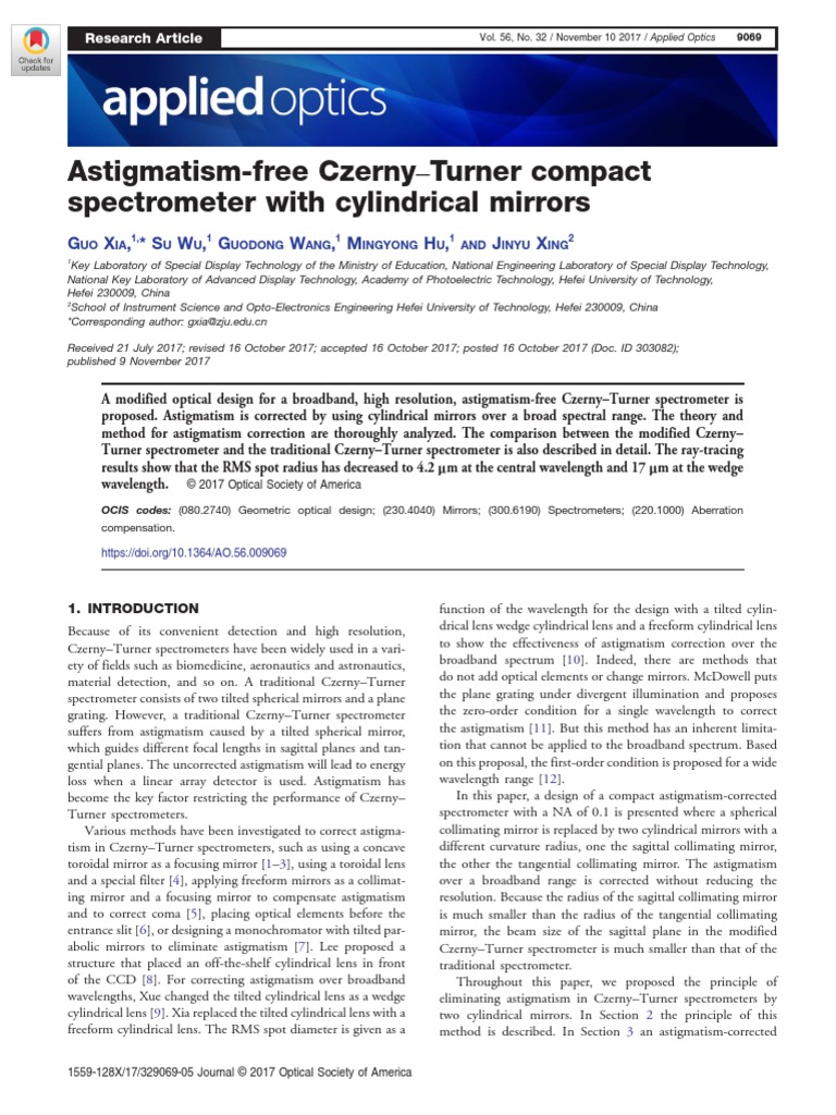 Astigmatism-Free Czerny-Turner Compact Spectrometer With Cylindrical ...