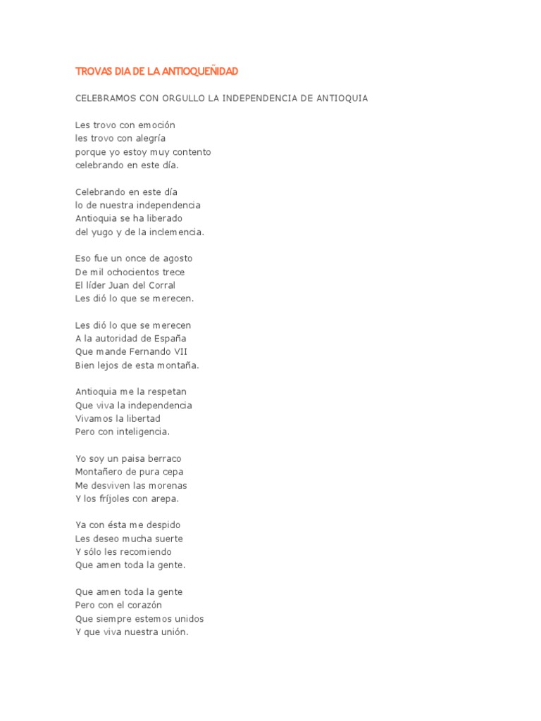Trovas Dia de La Independencia de Antioquia | PDF