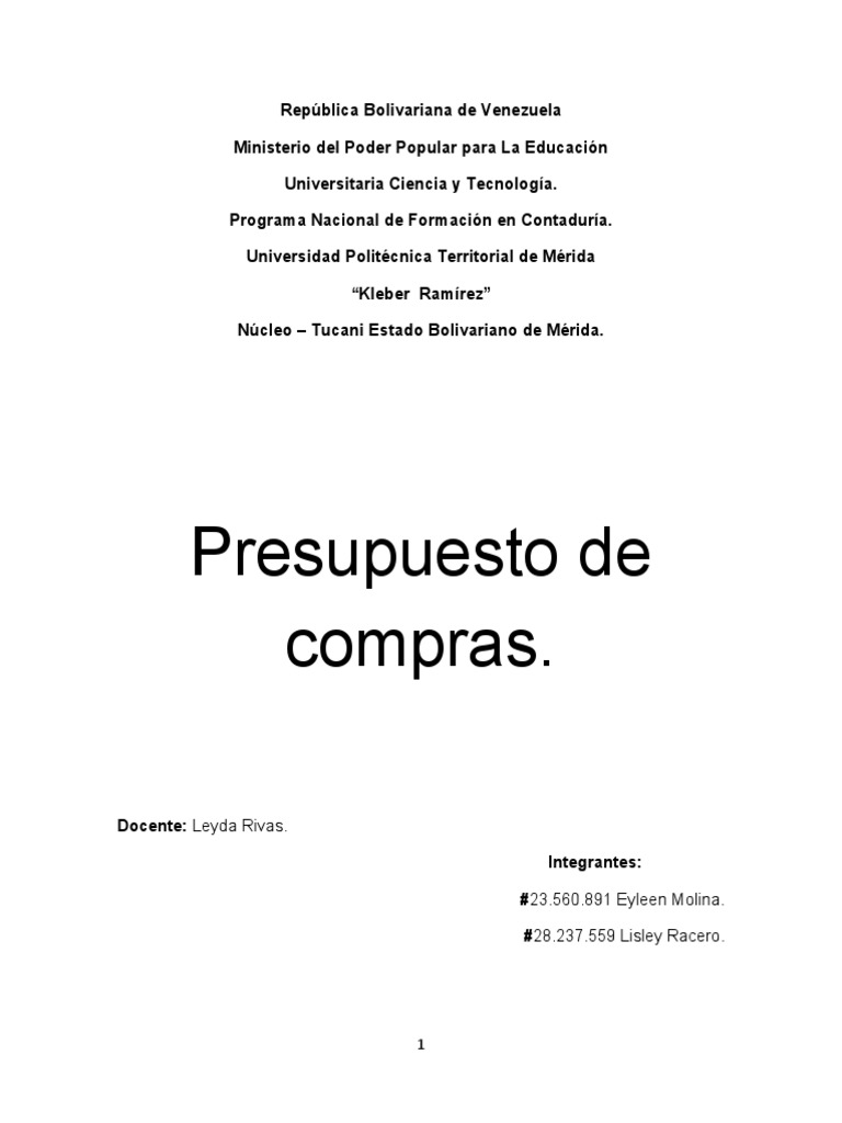 Trabajo Leida Rivas Exposicion Presupuesto Compra | PDF | Presupuesto | Inventario
