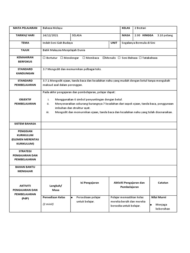 Pembentangan Template RPH | PDF