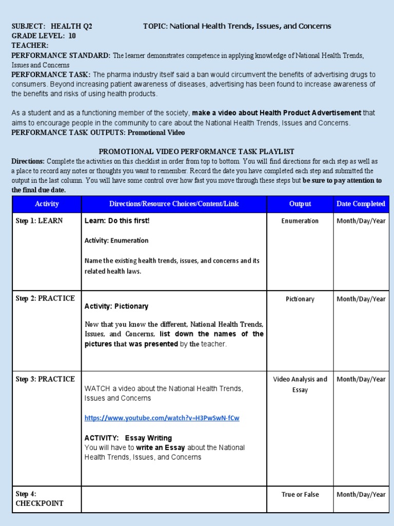 GROUP3 - HEALTH Performance Task Playlist | PDF | Rubric (Academic ...