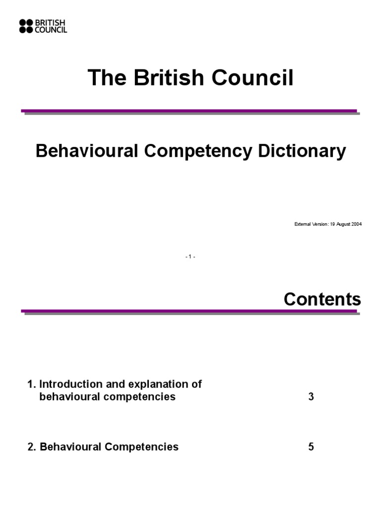 Behavioural Competency Dictionary External | PDF