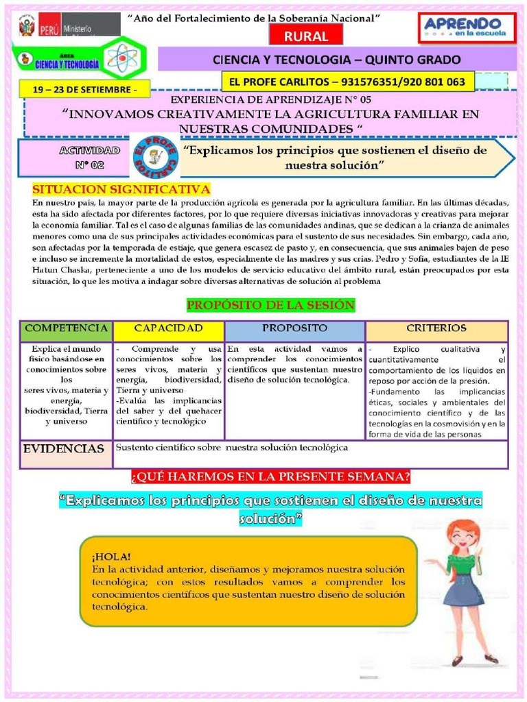 Experiencia de Aprendizaje #06 - Actividad #02 - 5to Grado - Ciencia y Tecnologia - Rural ...