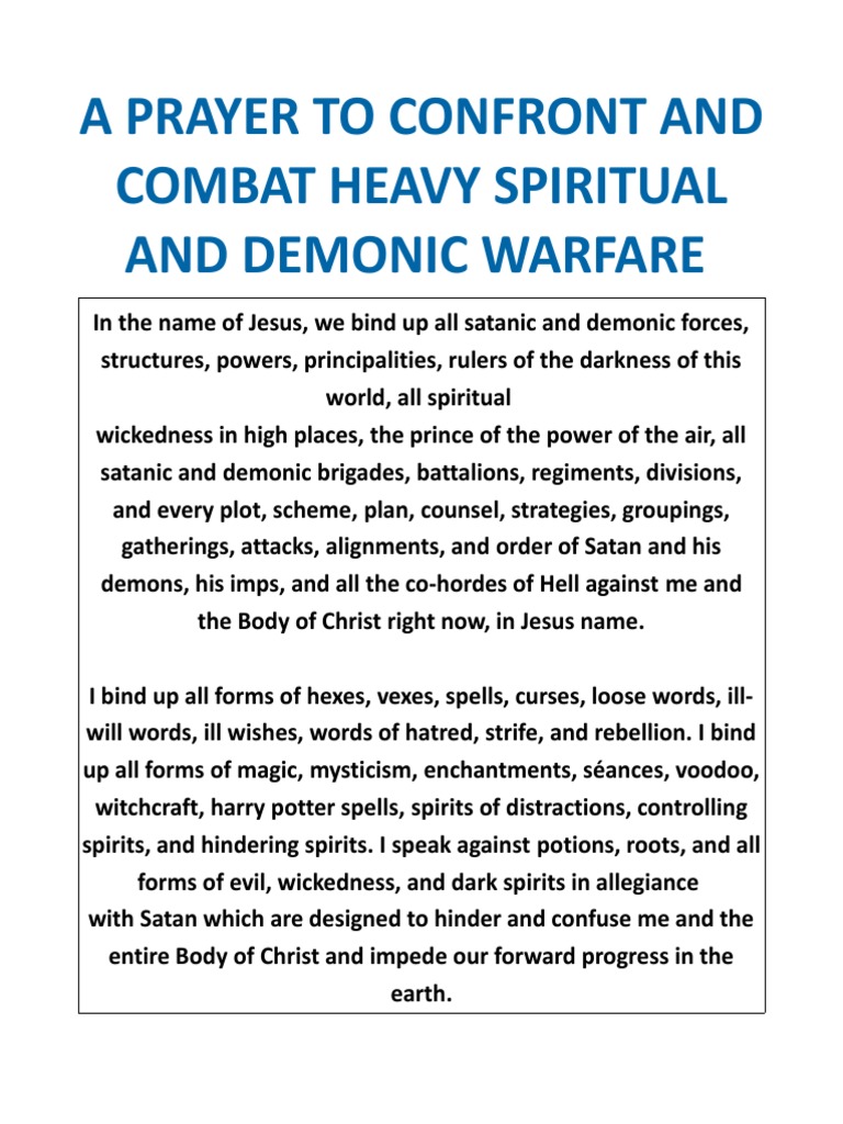 Prayer Against Spiritual Warfare | PDF | Witchcraft | Demons