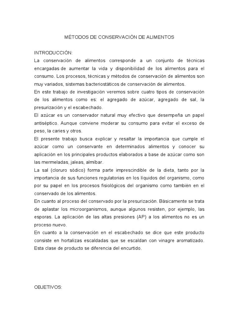 Métodos de Conservación de Alimentos | PDF | sal | Alimentos