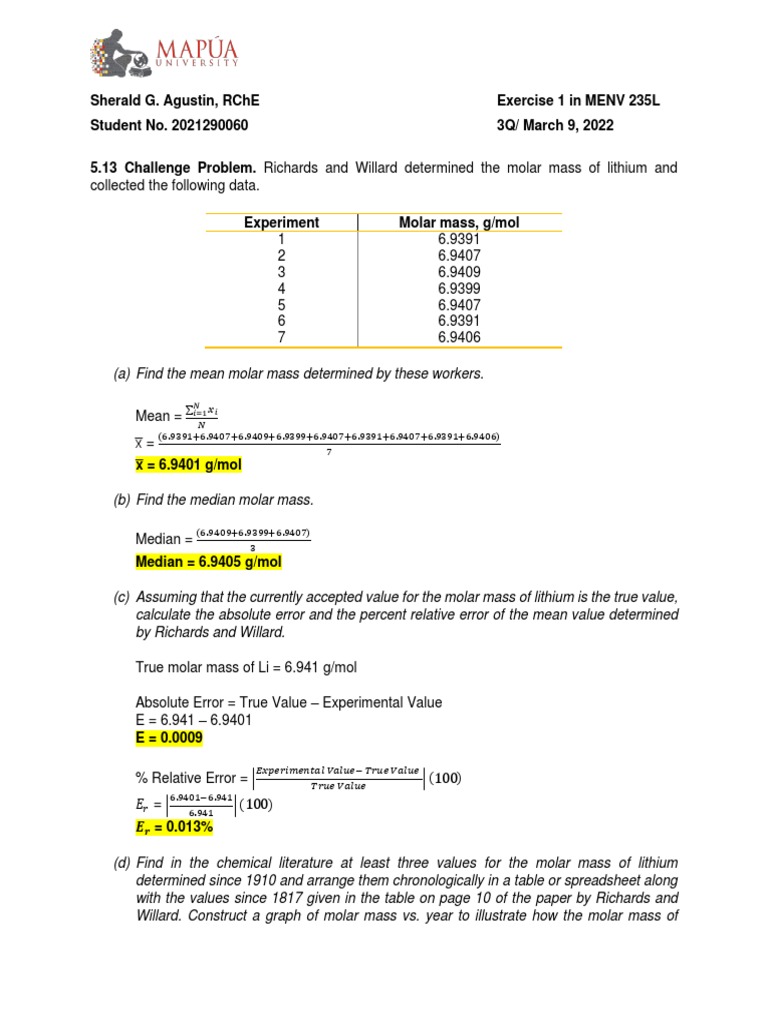 Environmental Engineering Exercise 1 Turbidity | PDF | Mole (Unit) | Accuracy And Precision