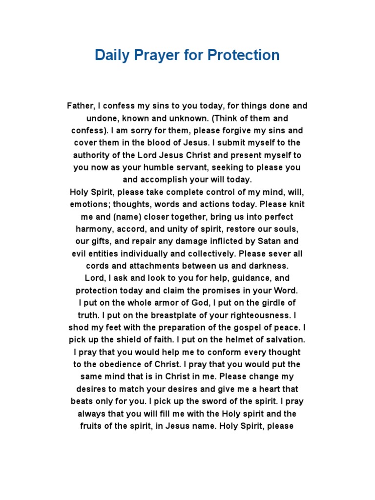 Daily Prayer For Protection Pdf Jesus Prayer
