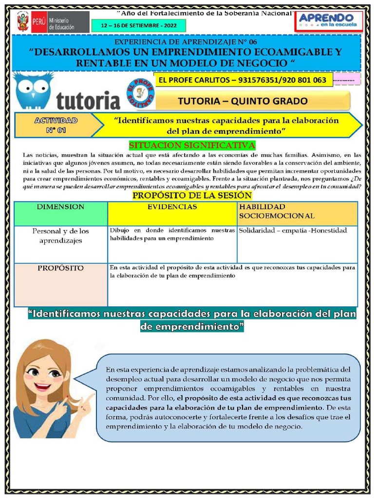 Experiencia de Aprendizaje #06 - Actividad #01 - 5to Grado - Tutoria - 00001 | PDF