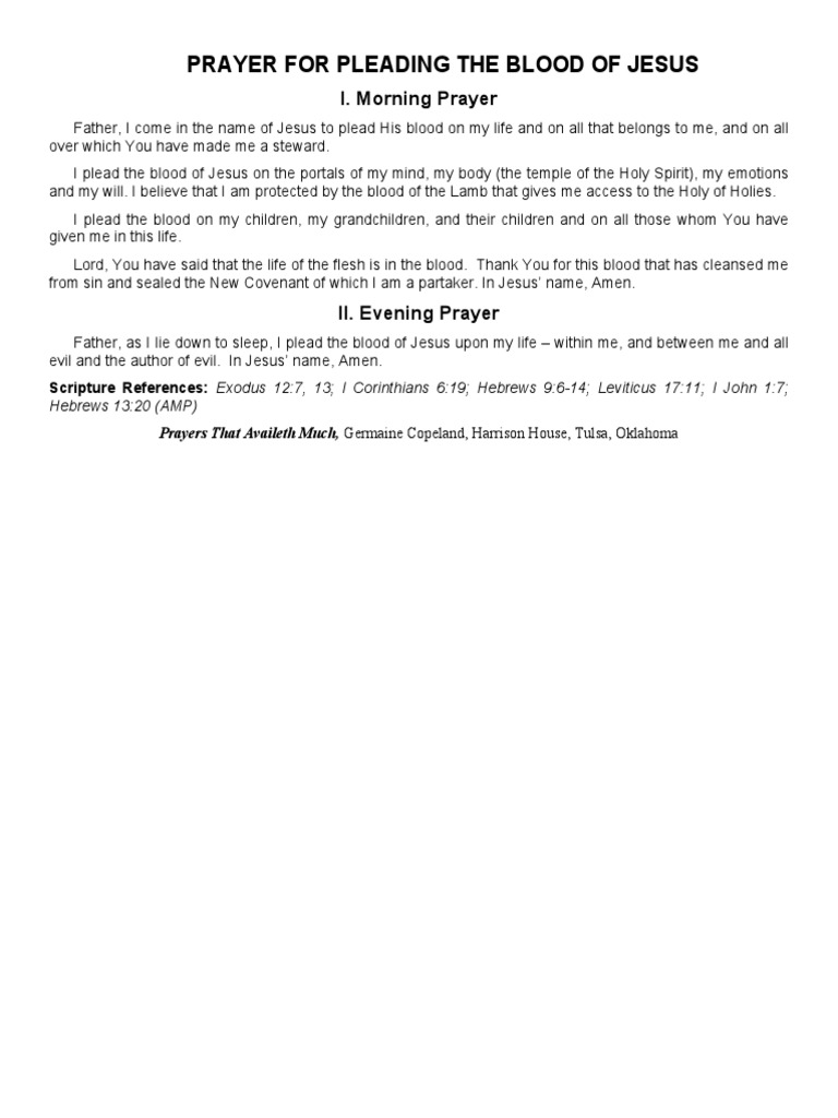 Prayer For Pleading The Blood of Jesus | PDF