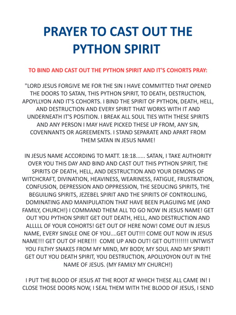 Prayer To Cast Out The Python Spirit | PDF | Jesus | Satan