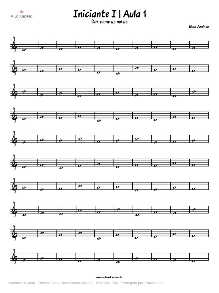 Iniciante I Aula 1 Dar Nome As Notas | PDF