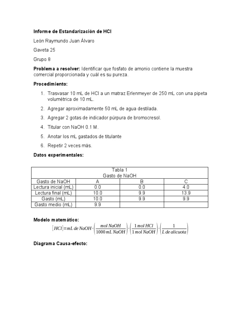 Informe de Estandarización de HCL | PDF | Química analítica | Ciencias fisicas
