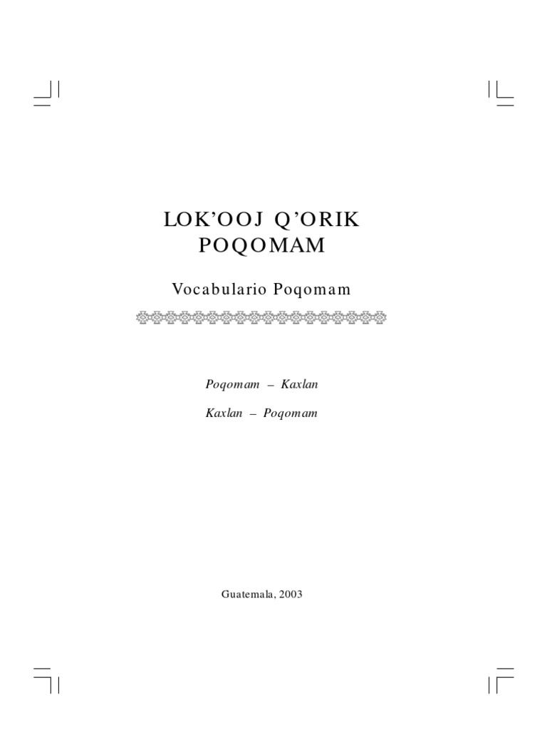 Vocabulario Poqomam | PDF | Multilingüismo | Escritura