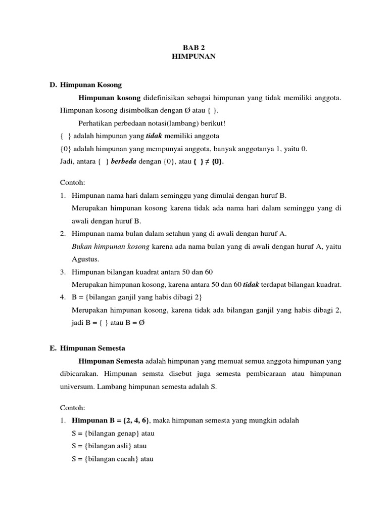 2.2 Himpunan (Himpunan Kosong Dan Himpunan Semesta) | PDF