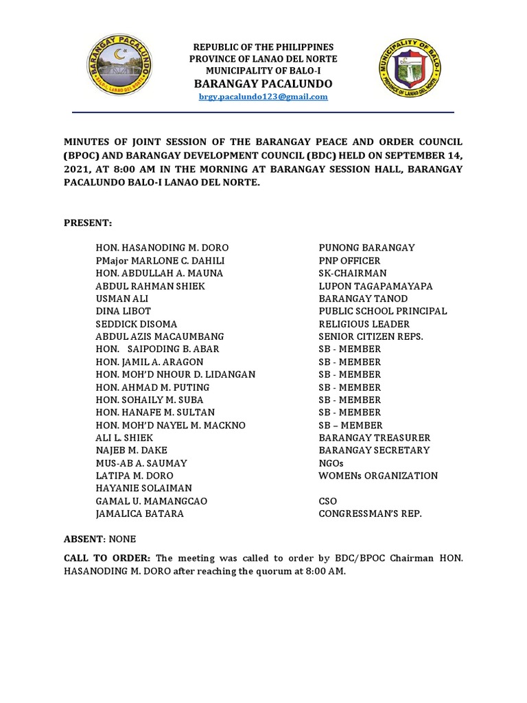 BPOC and BDC Joint Minutes | PDF
