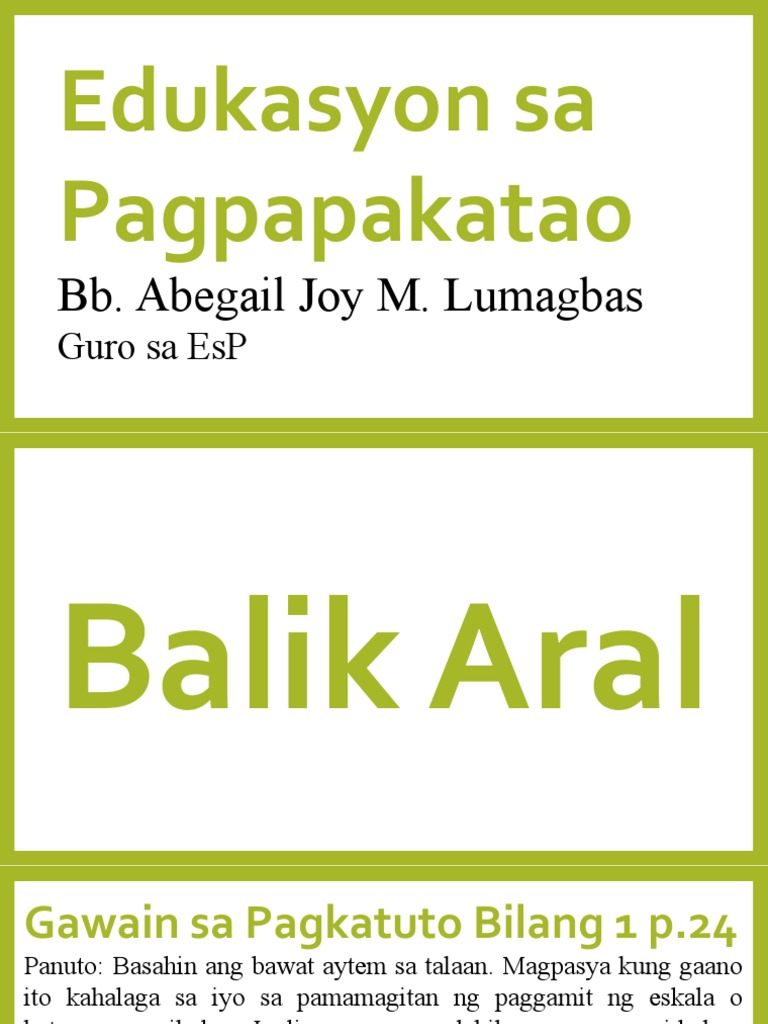 Edukasyon Sa Pagpapakatao: Bb. Abegail Joy M. Lumagbas | PDF