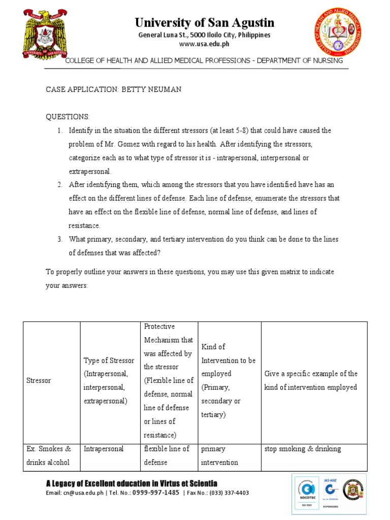 Betty Neuman Case Application | PDF | Psychology | Health Sciences