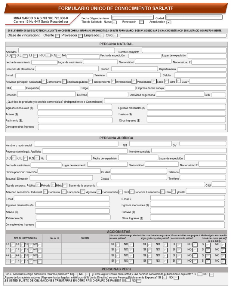 Formulario Único de Conocimiento SARLAFT | PDF | Privacidad de la información | Seguro
