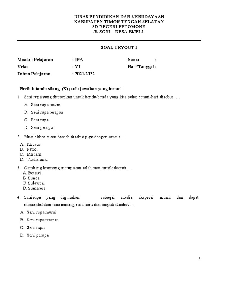 SOAL SBDP | PDF | Seni