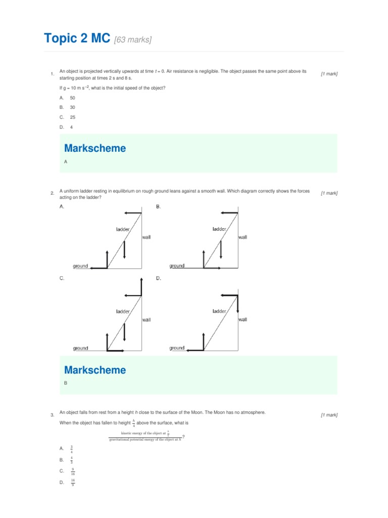 Topic 2 MC | PDF | Force | Kinetic Energy