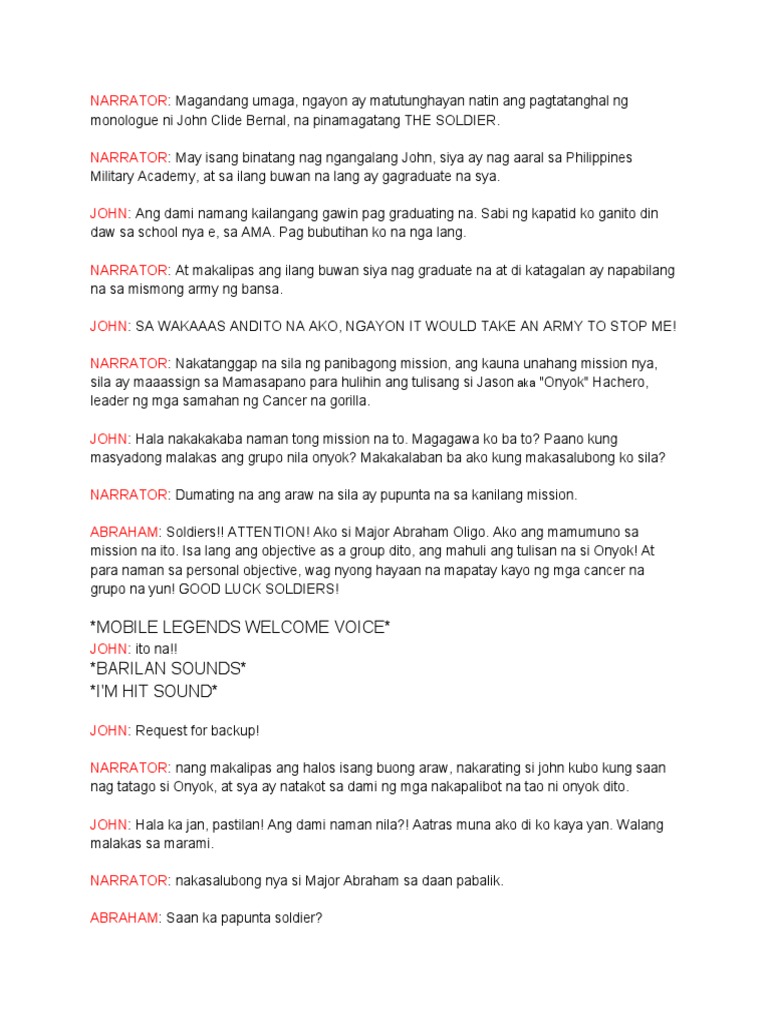 NARRATOR - Magandang Umaga, Ngayon Ay Matutunghayan Natin Ang Pagtatanghal NG Monologue Ni John ...