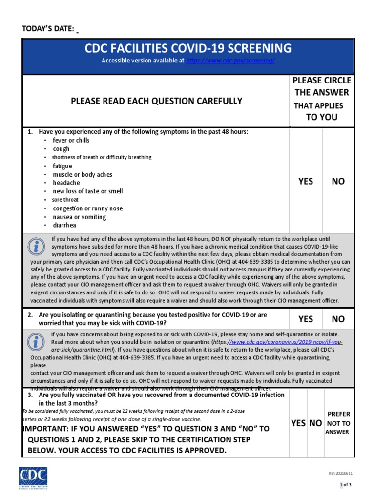 CDC covid19 screening | PDF | Centers For Disease Control And ...