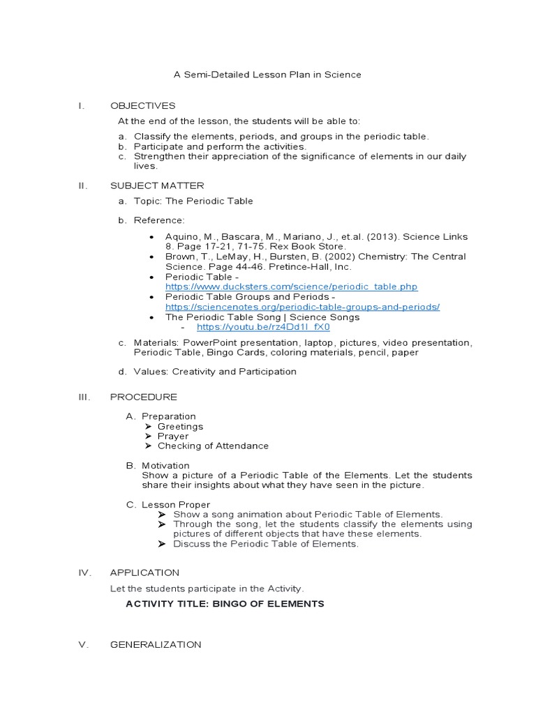 Science Lesson Plan - The Periodic Table | PDF | Chemical Elements ...