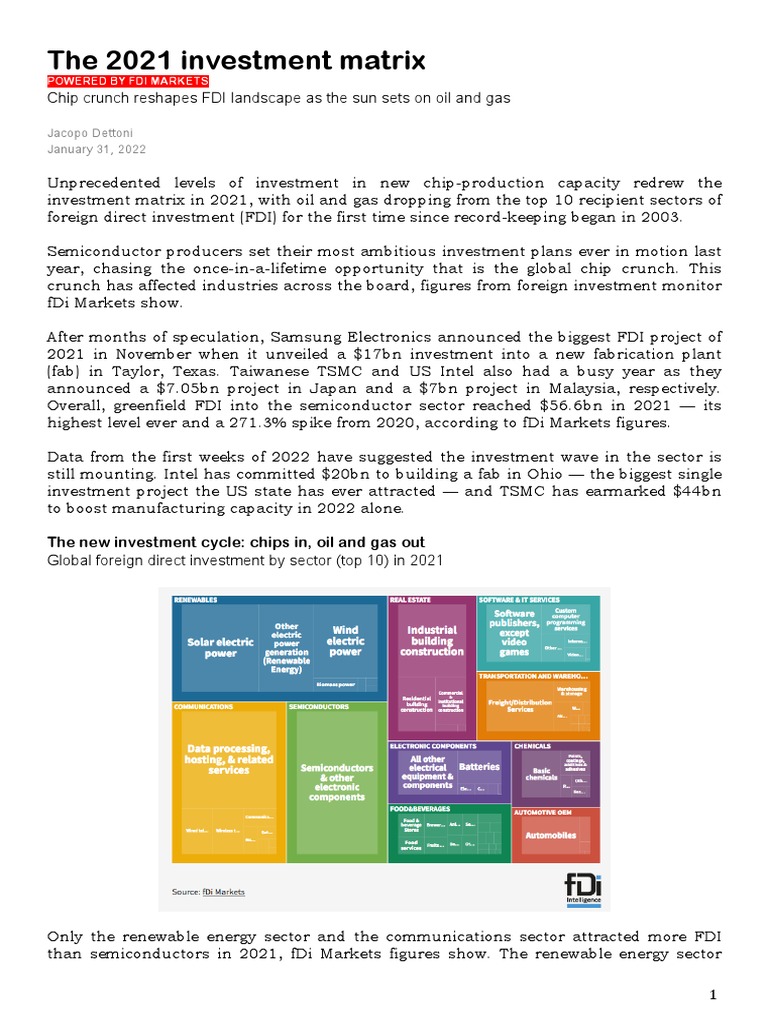 2021_Investment_Matrix | PDF | Electric Vehicle | Foreign Direct Investment