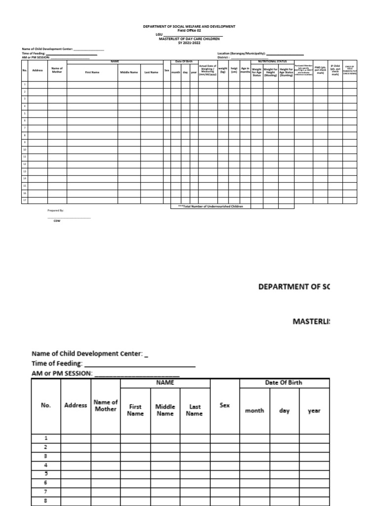 SFP Masterlist, CNS Forms For LGUs 2021-2022 | PDF | Human Size ...