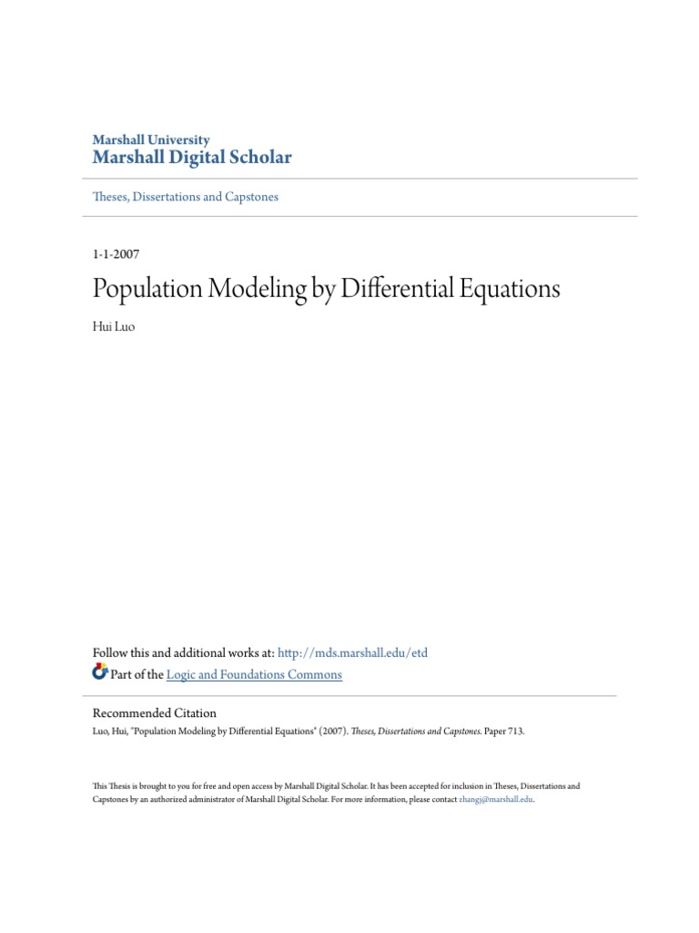 Population Modeling by Differential Equations | PDF | Equations | Logistic Function