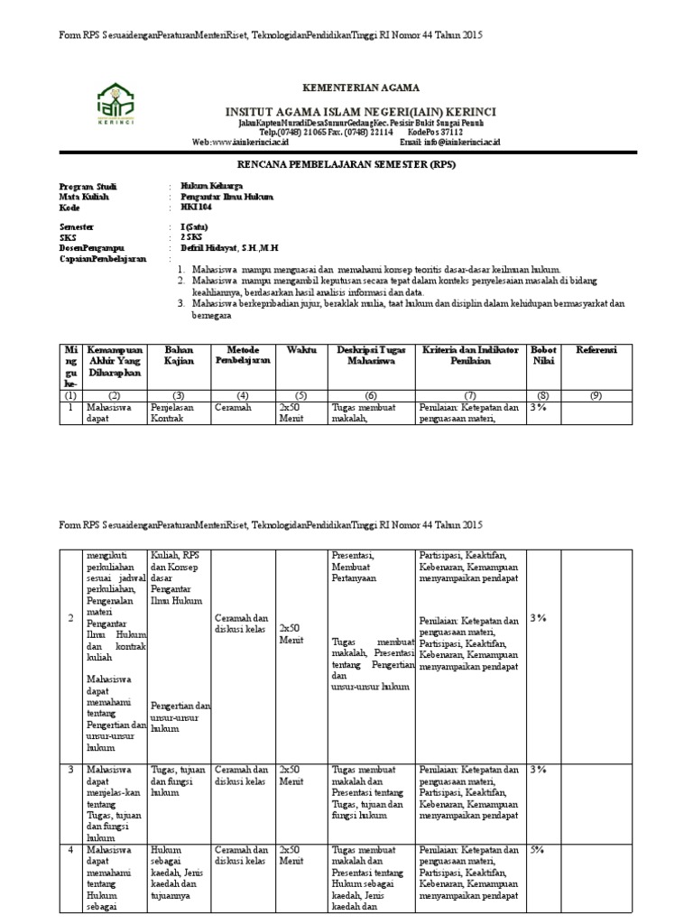 RPS Pengantar Ilmu Hukum | PDF