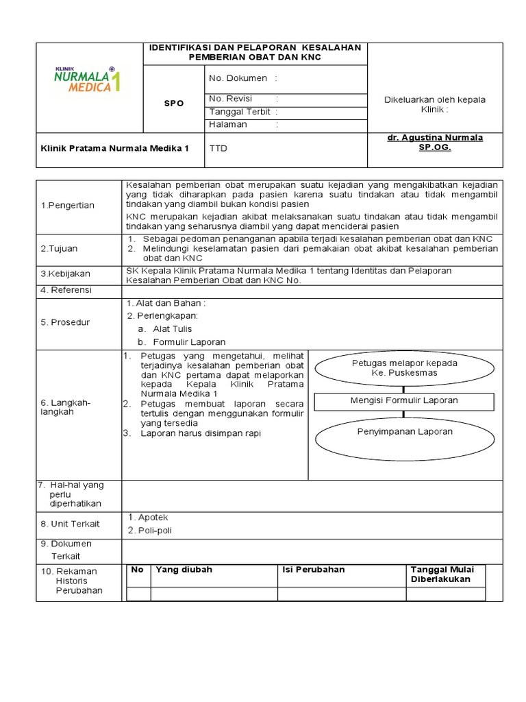 Spo Identifikasi Dan Pelaporan Kesalahan Pemberian Obat Dan KNC | PDF