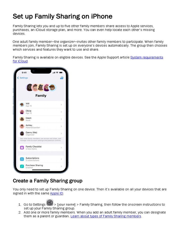 Set Up Family Sharing on iPhone | PDF | Ios | I Cloud