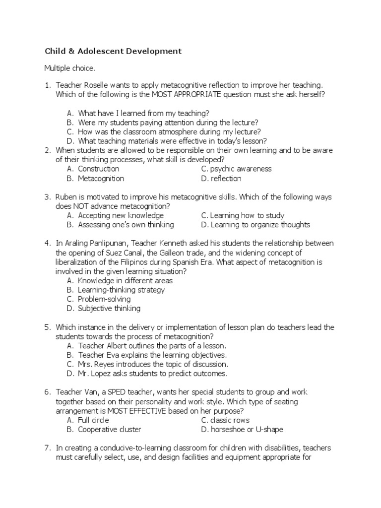 CHILD and ADOLESCENT DIAGNOSTIC TEST | PDF | Learning | Developmental ...