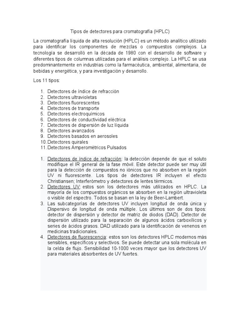 Guía de Detectores HPLC para Profesionales | PDF | Ultravioleta | Cromatografía