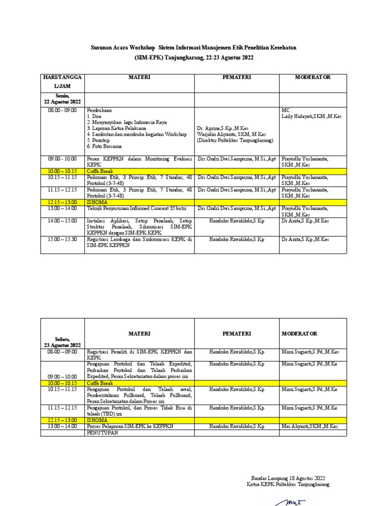 Susunan Acara Workshop SIM-EPK | PDF