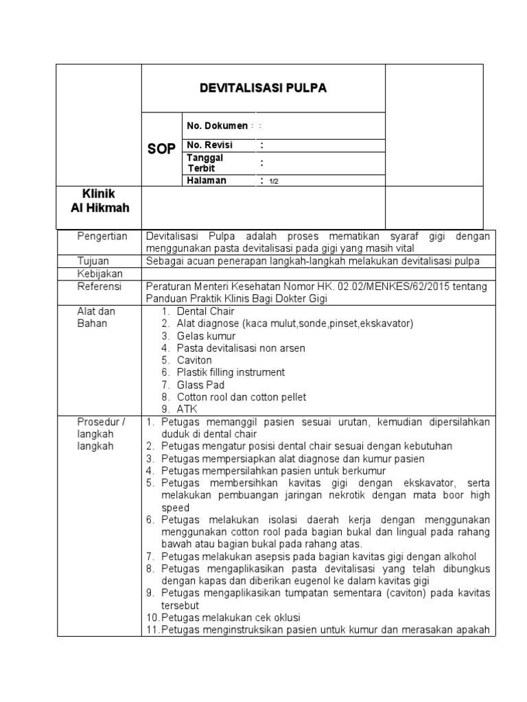 Devitalisasi Pulpa Sop | PDF
